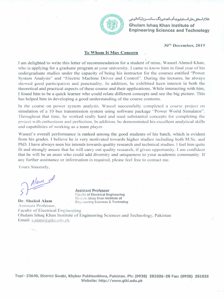 Waseel khan-LOR-SA | PDF