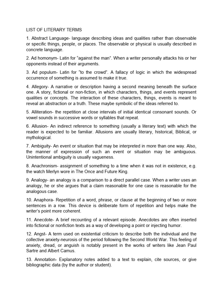 LIST OF LITERARY TERMS | PDF
