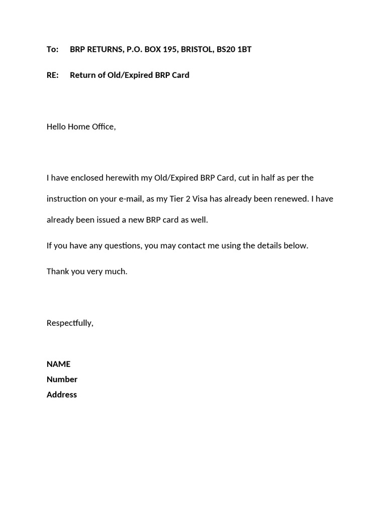 Old BRP Return Letter Format | PDF