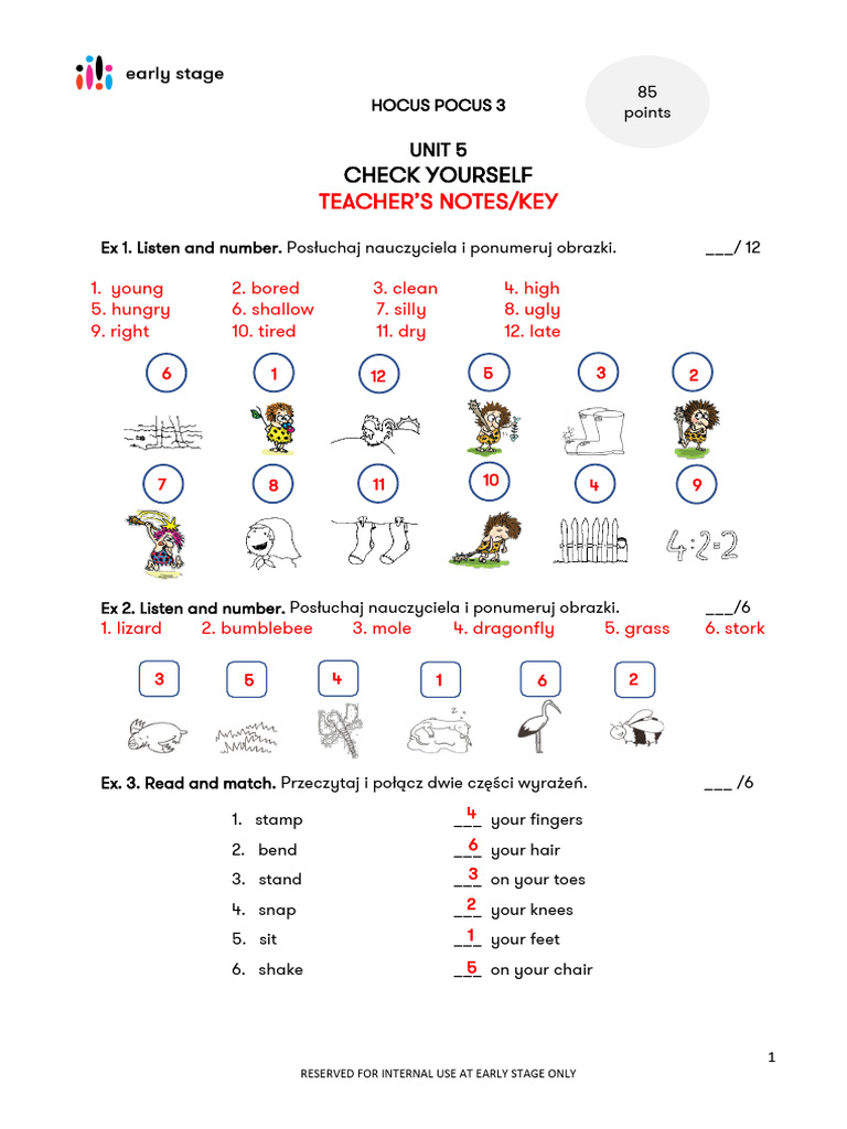 Hocus Pocus 3 Unit 5 CHECK YOURSELF Teacher's Notes KEY | PDF