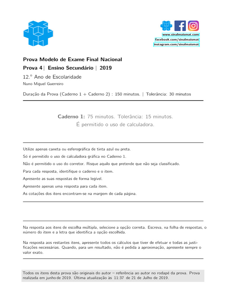 Prova Modelo 4 (Não Fazer 8 e 9) | PDF