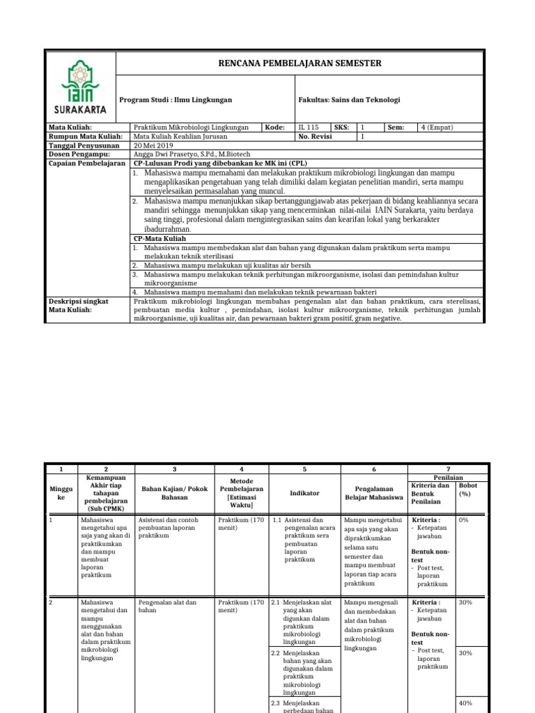 RPS 2019 IL 115 Prak Mikrobiologi Lingkungan - ADP Edit | PDF
