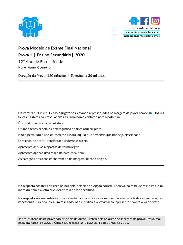 Prova Modelo 1 | PDF