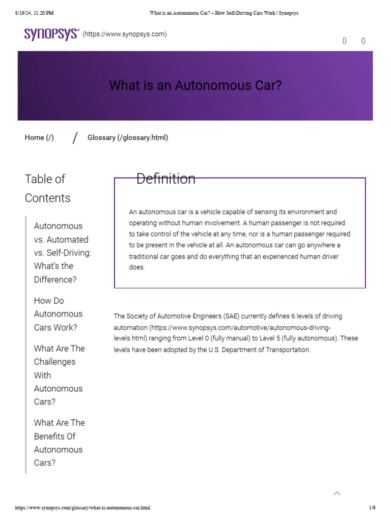 What Is An Autonomous Car - How Self-Driving Cars Work - Synopsys | PDF