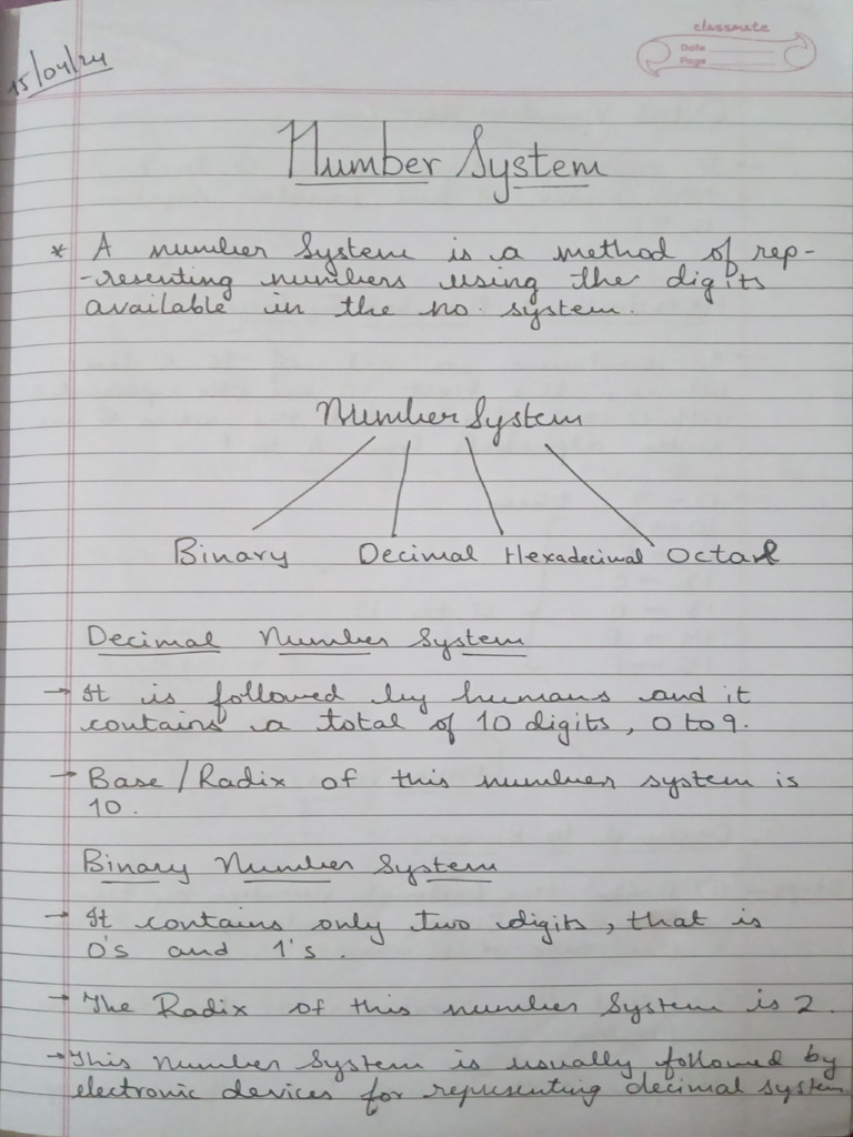 Number System (Computers) Class 11 ISC | PDF