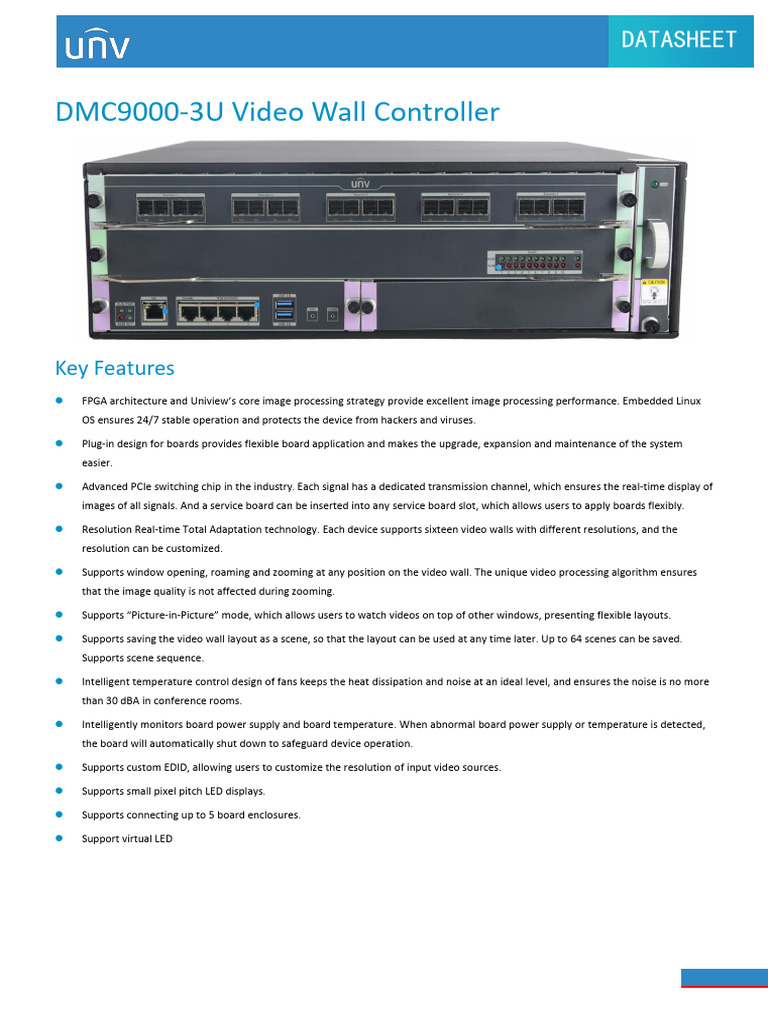 UNV【Datasheet】DMC9000-3U Video Wall Controller V2.2-En | PDF