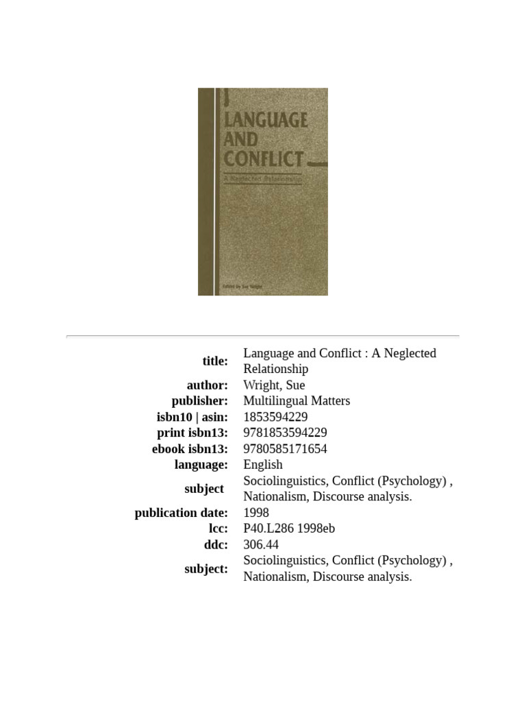 Language and Conflict A Neglected Relationship Paul A. Chilton Sue ...
