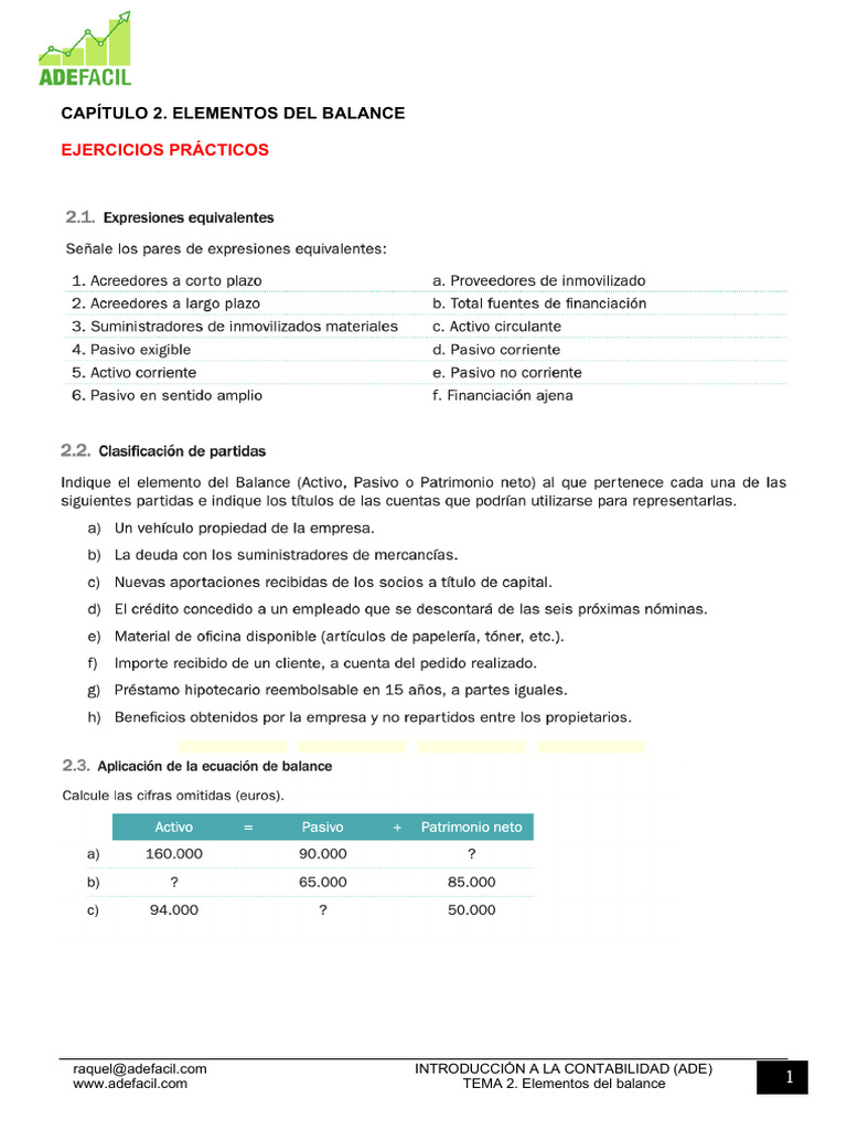 CAP2. Elementos Del Balance - Ejercicios Prácticos | PDF