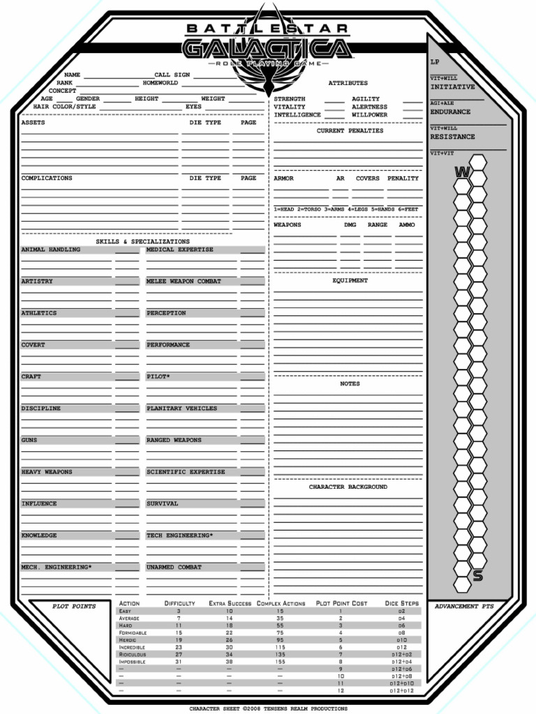 BSG Character Sheet by Tensen01 | PDF