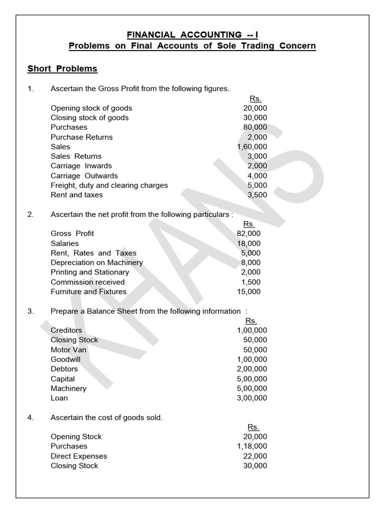 Problems On Final Accounts of Sole Trading Concerns | PDF