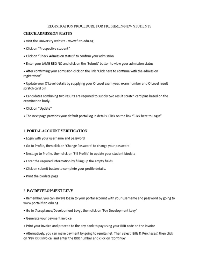 Registration Procedure For Freshmen - 2022 - 2023 | PDF