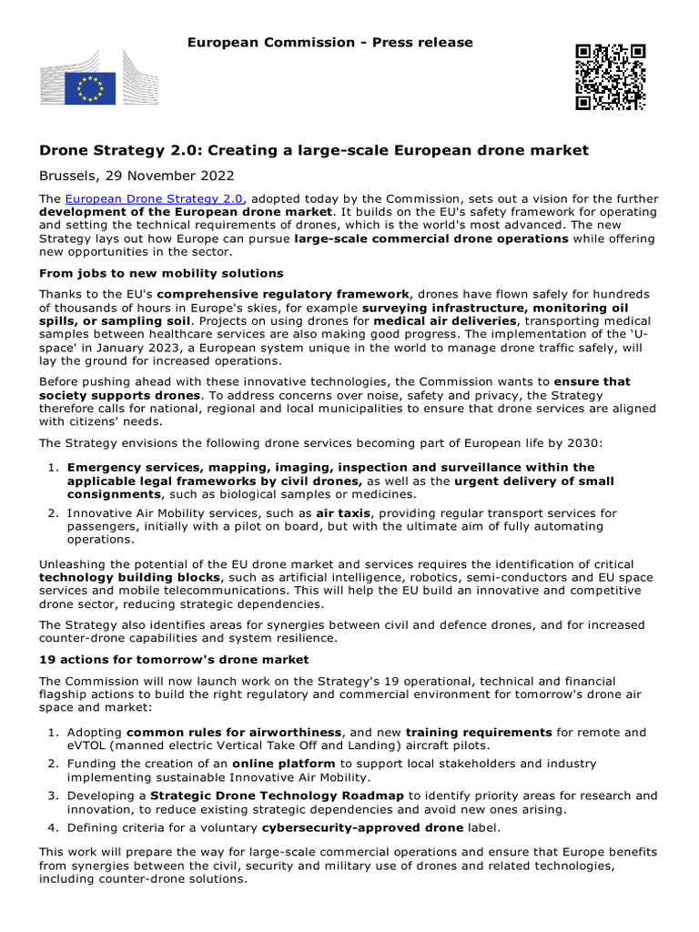 Drone Strategy 2.0 Creating A Large-Scale European Drone Market | PDF