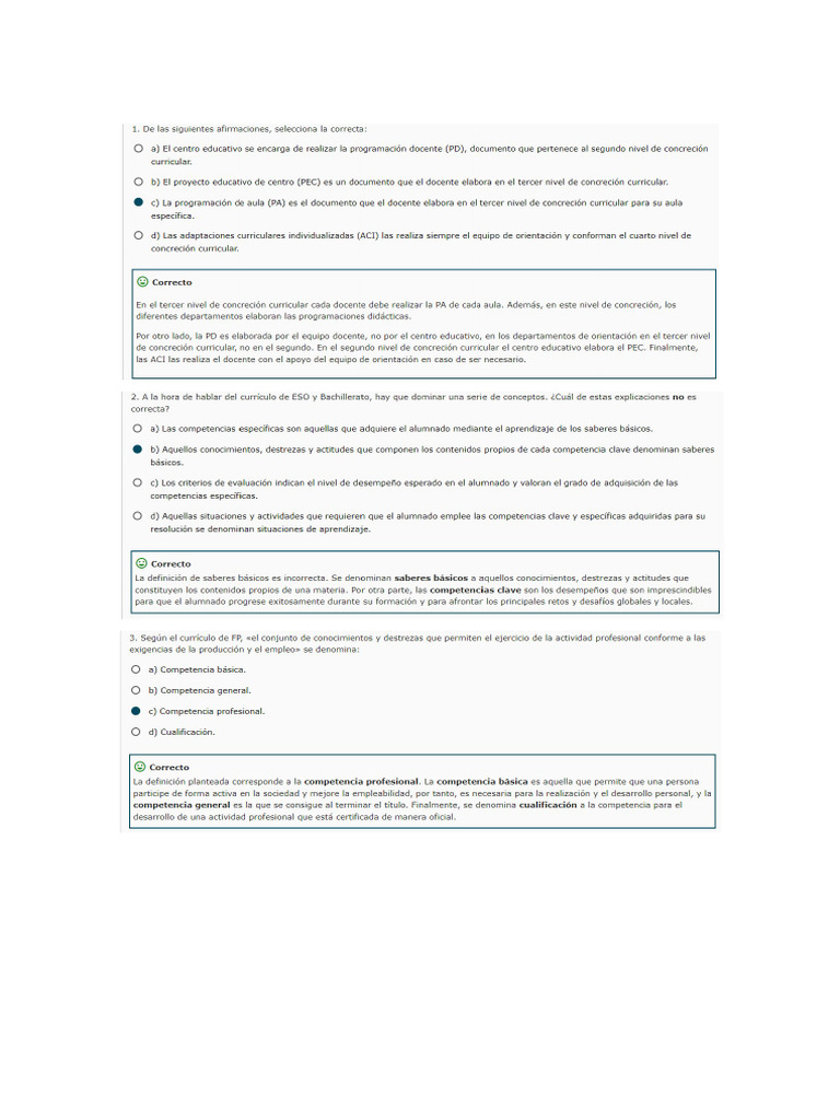 Aprendizaje y Enseñanza Autoealuaciones Ui1 | PDF