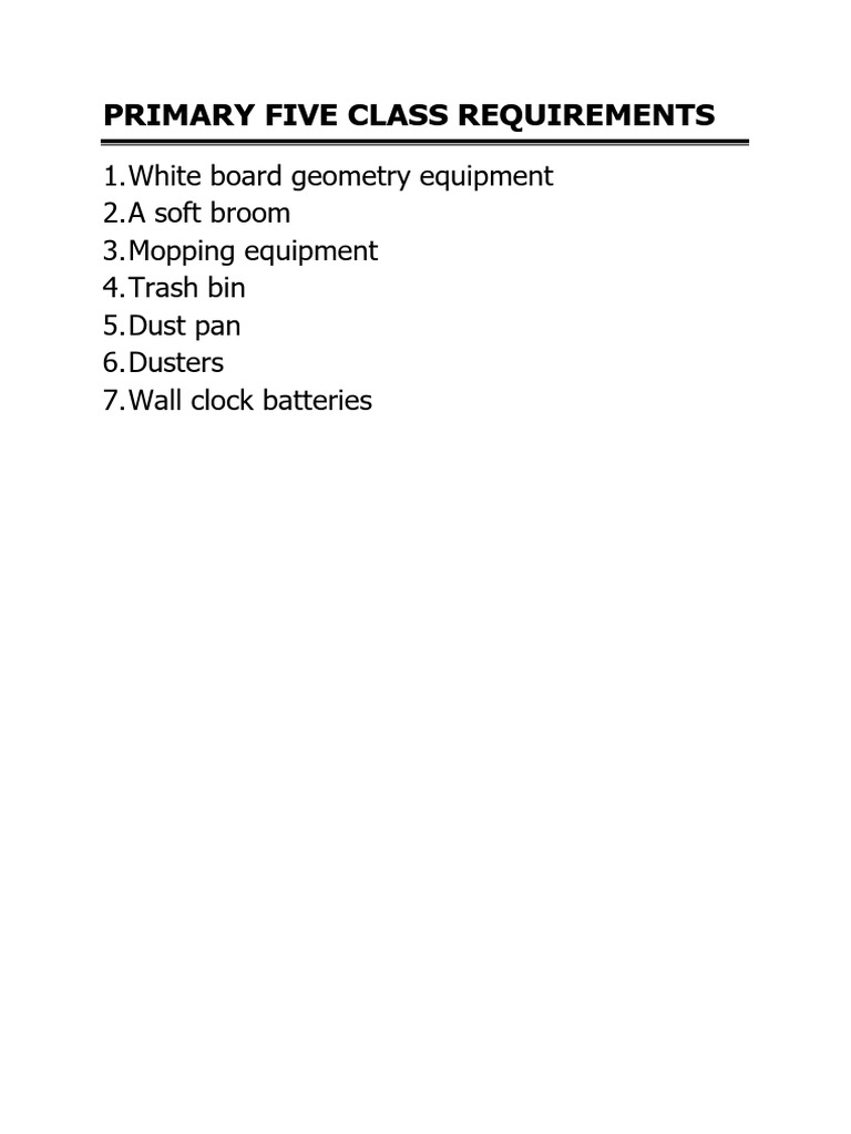 Primary Five Class Requirements | PDF