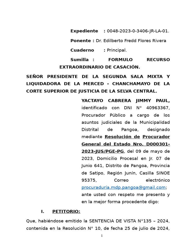 Formulo Recurso Extraordinario de Casacion Exp 48 | PDF | Sentencia (ley) | Ley constitucional