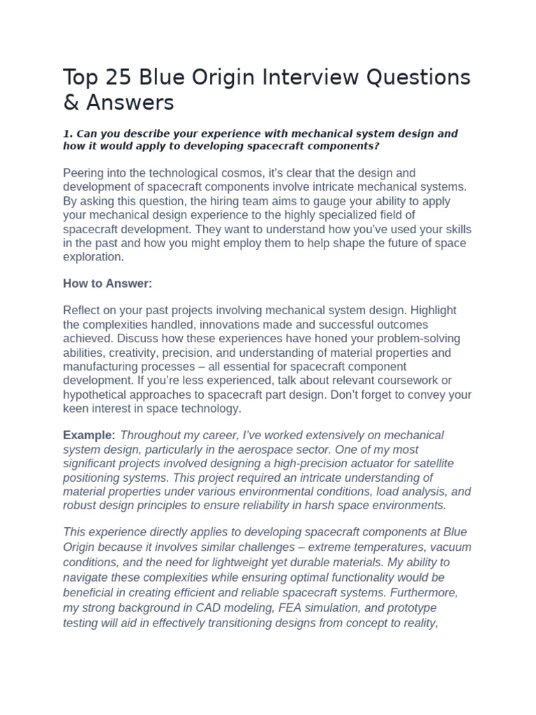 Top 25 Blue Origin Interview Questions | PDF