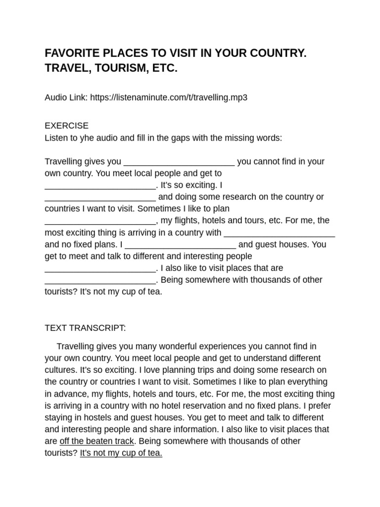 Conversation Questions - Favorite Places To Visit in Your Country | PDF