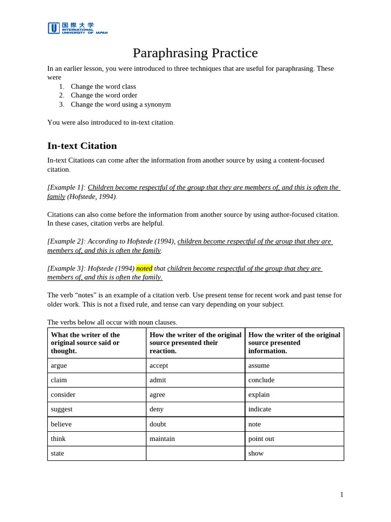 Wk7 L2 Paraphrasing Part 2 | PDF | Verb | Language Arts & Discipline