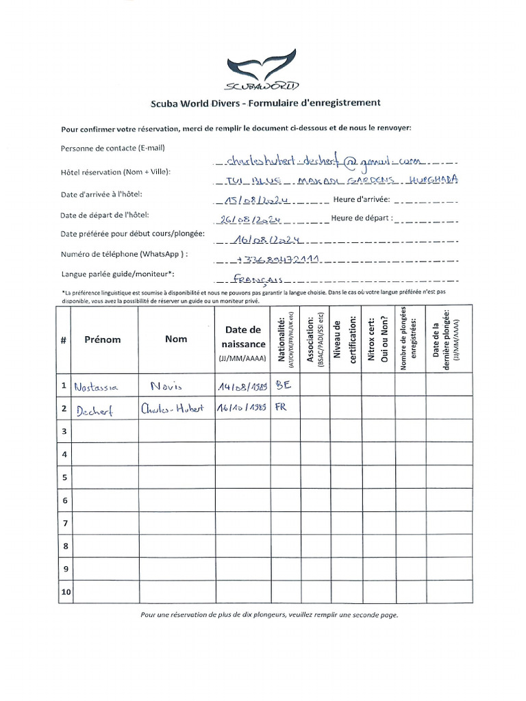 Formulaire Enregistrement | PDF