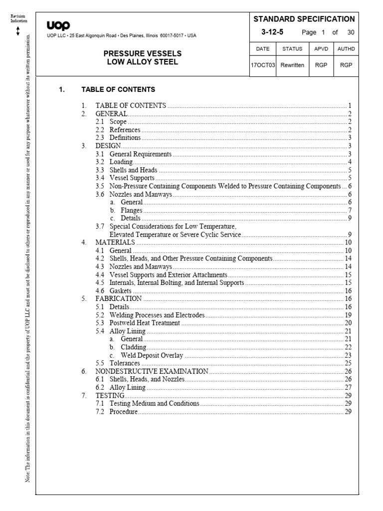 Standard Specification 3-12-5 Pressure Vessels Low Alloy Steel | PDF