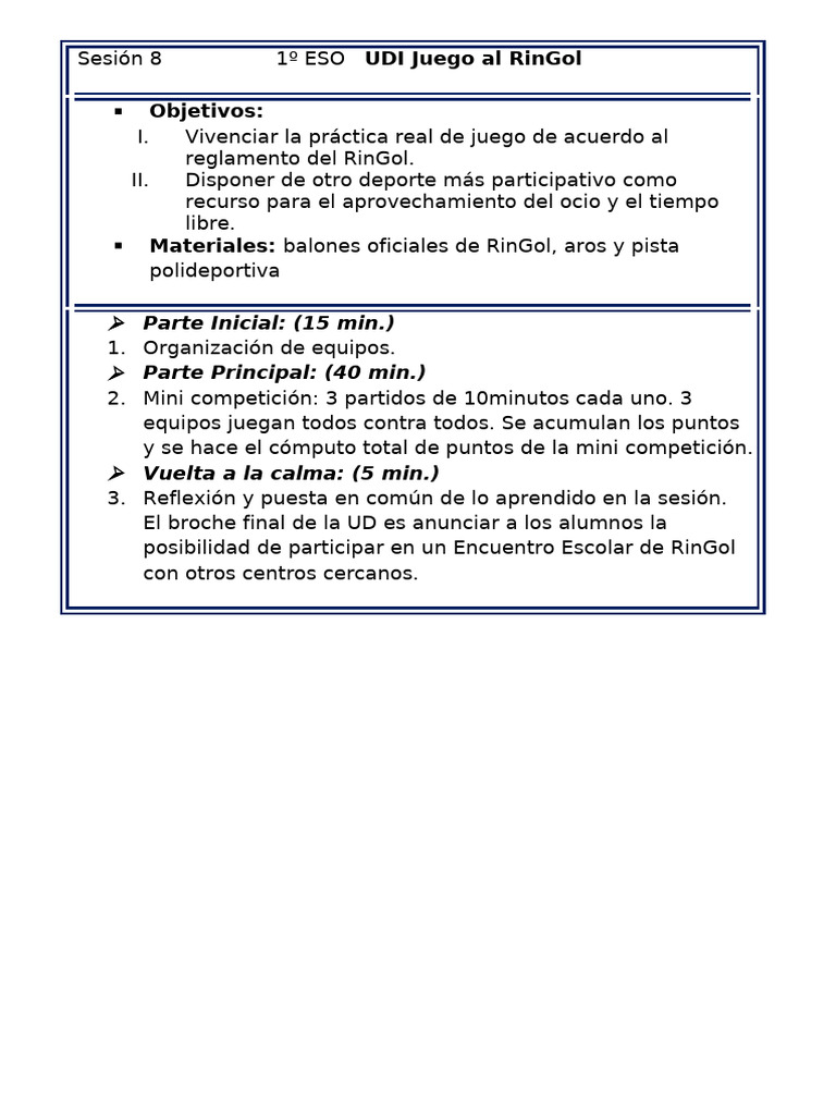 Sesi N 8 RinGol 1ß ESO | PDF