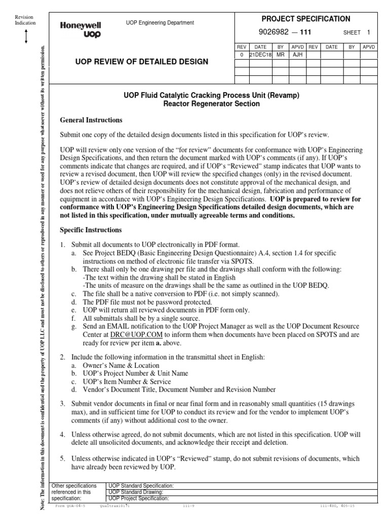 9026982-111-UOP Review of Detailed Design Rev 00 | PDF
