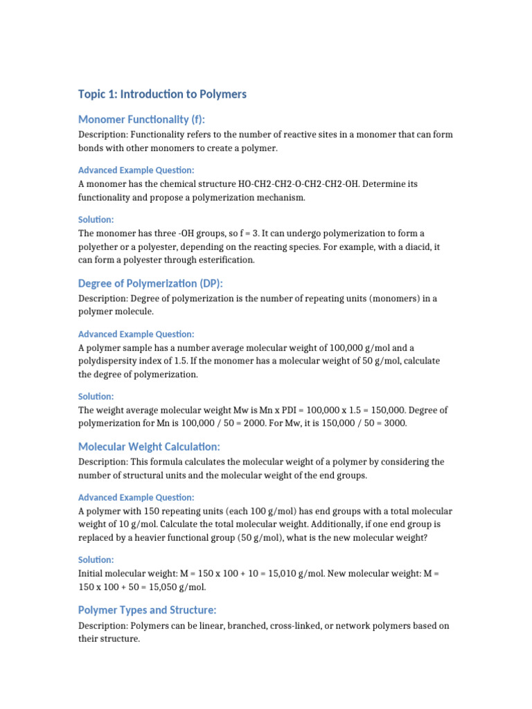 Topic 1 Introduction To Polymers | PDF