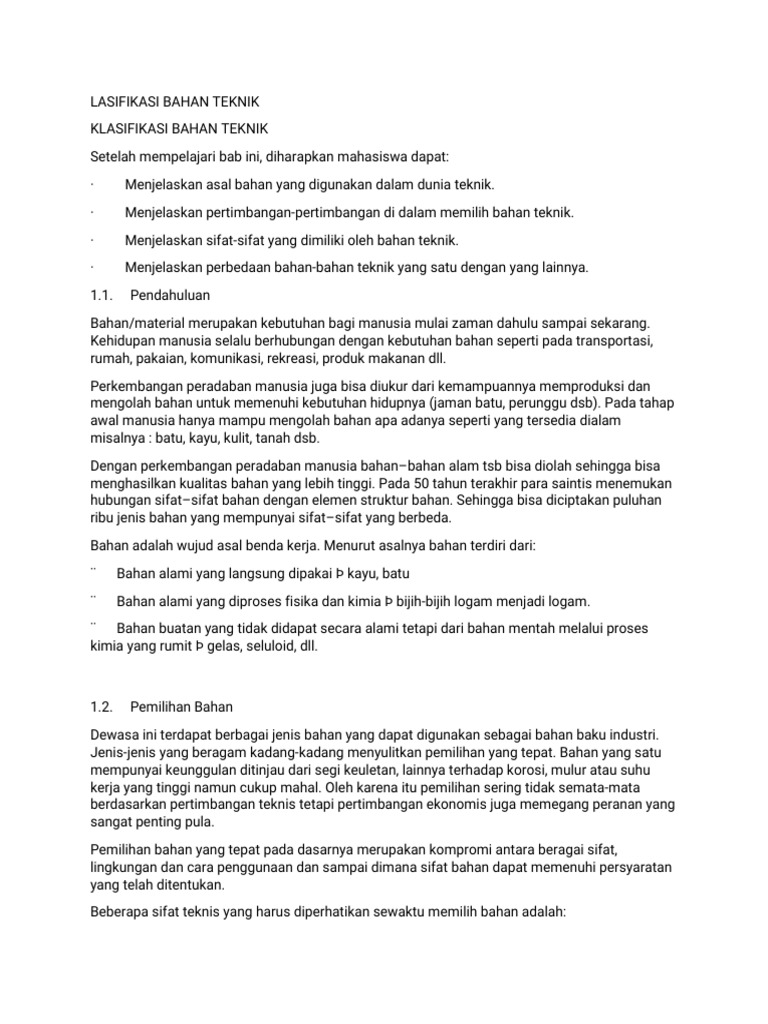 PDTM KLASIFIKASI BAHAN tEKNIK | PDF