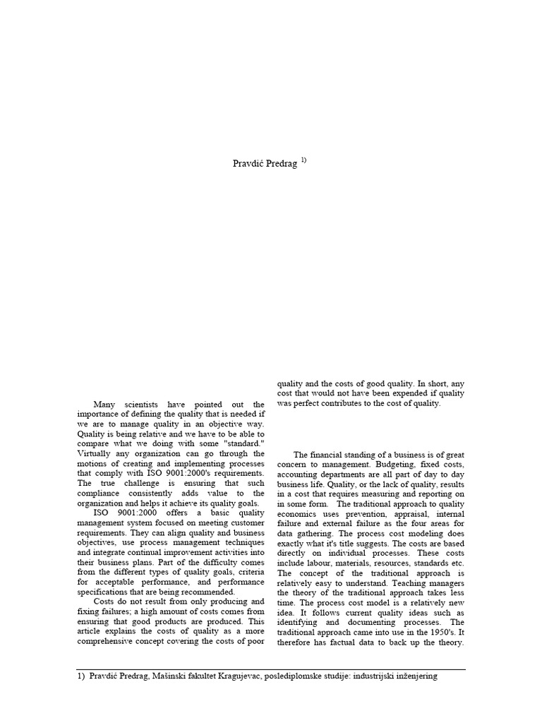 Influence of The Quality Costs On Achieving The Quality Goals | PDF