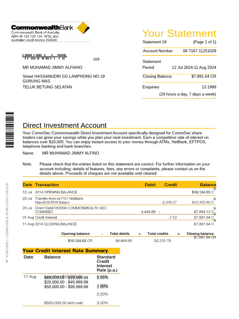 494067842-AUSTRALIA-COMMONWEALTH-BANK-STATEMENT-2 | PDF