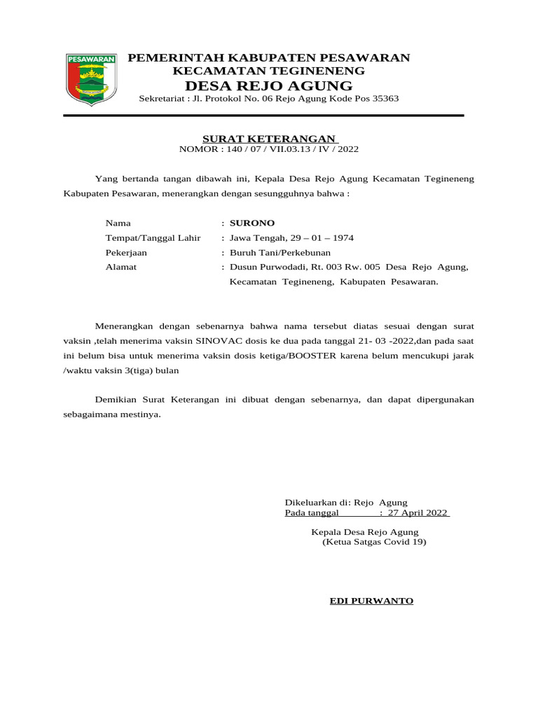 Surat Keterangan Vaksin | PDF