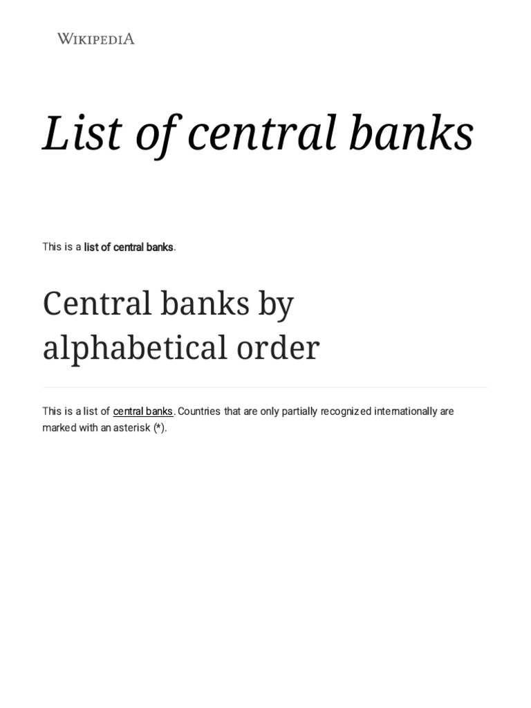 List of Central Banks - Wikipedia | PDF