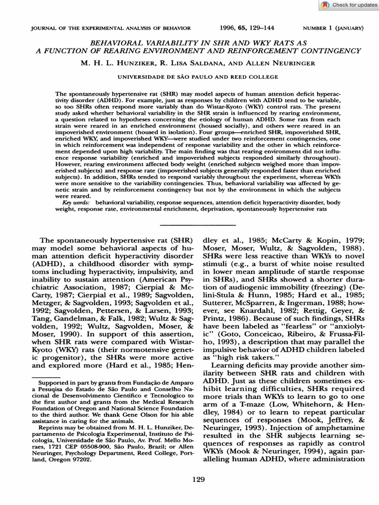 Behavioral Variability in SHR Rats Study | PDF | Reinforcement ...