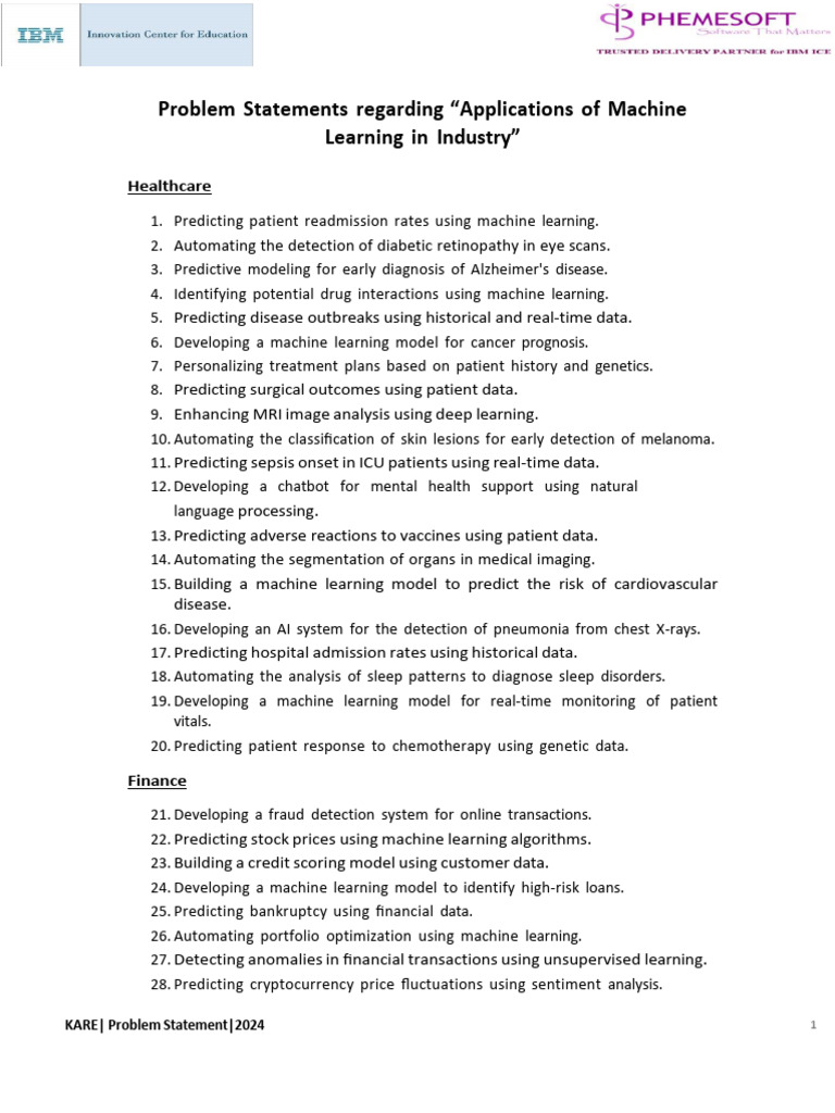 Problem Statements on Machine Learning | PDF