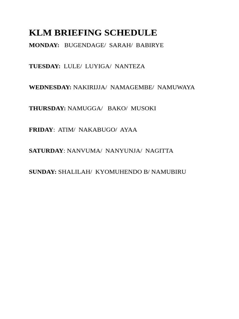 KLM Briefing Schedule | PDF