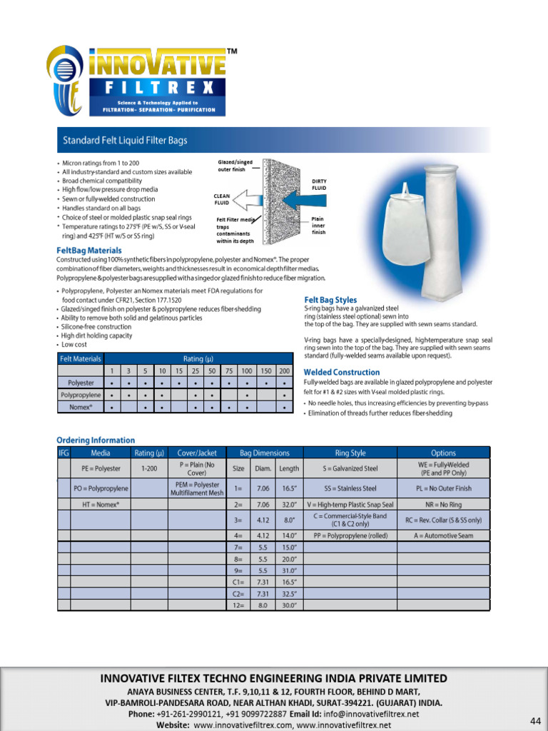 INNOVATIVE FILTREX - Bag Filter | PDF