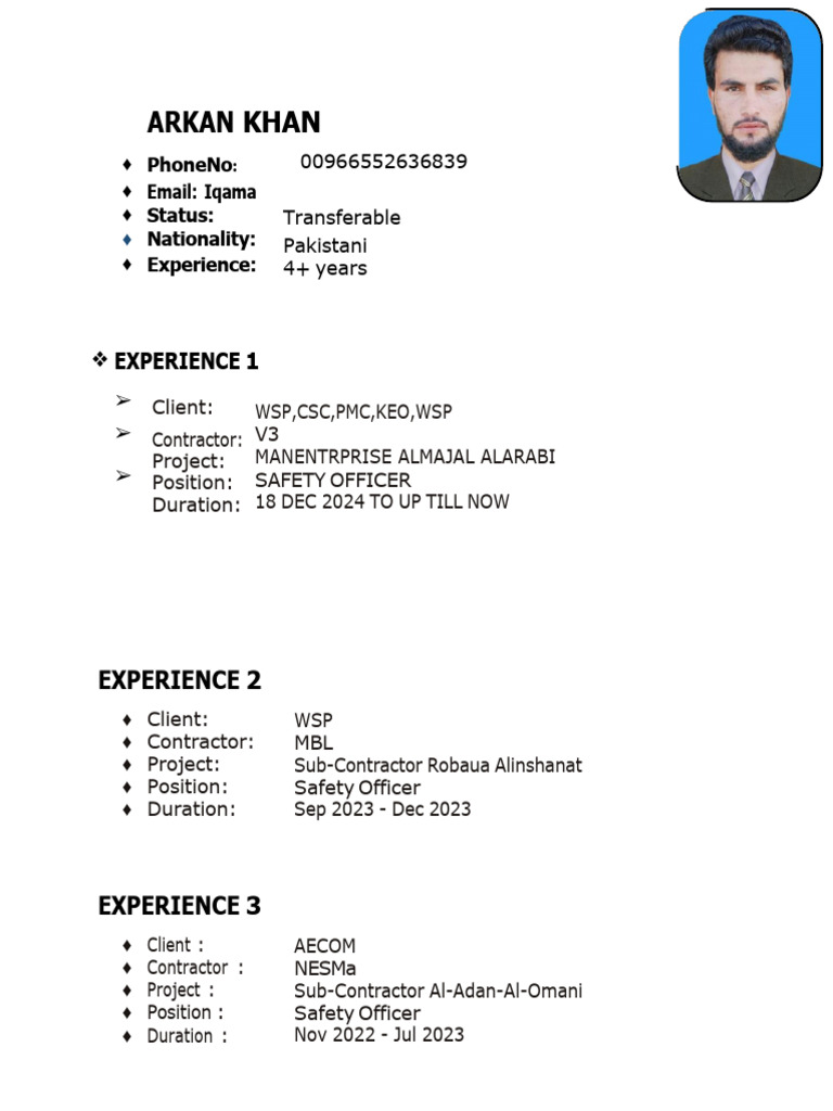 Arkan Khan HSE Officer New Cv2 | PDF