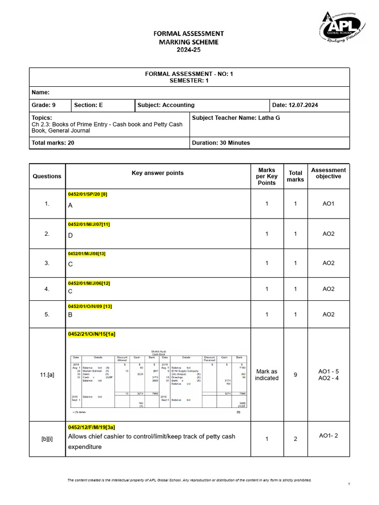 FA-4 - MS - Gr9 - Accounting - Latha G - 2024 - 25 | PDF | Financial ...