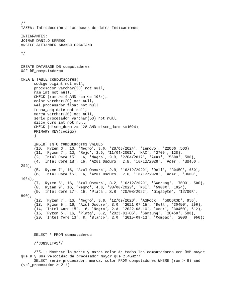 Examen Base de Datos | PDF