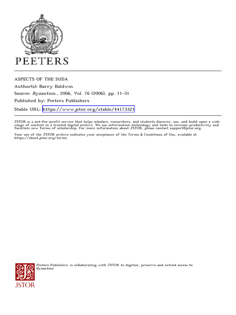 Aspects of The Suda, Byzantion, Vol. 76, 2006. Pp. 11-31 (Barry Baldwin ...