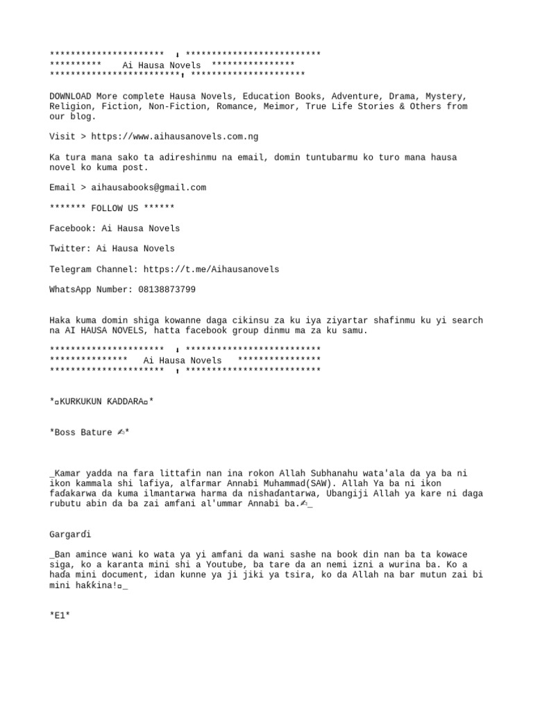 KURKUKUN ƘADDARA! (TAKUN FARKO) Complete by by Boss Bature .TXT by ...