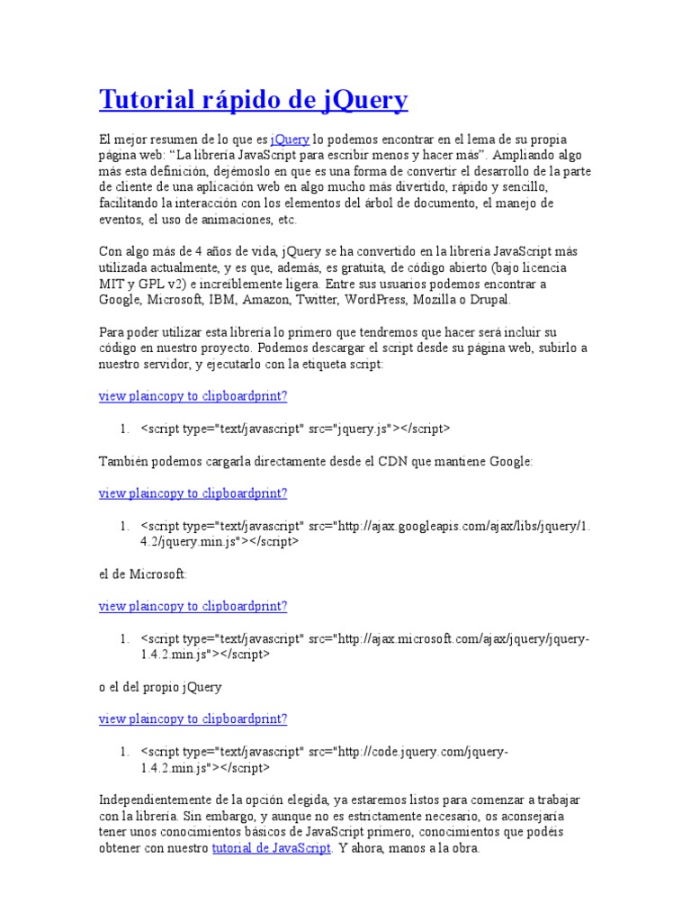 Tutorial Rápido de Jquery | PDF | Script Java | Hojas de estilo en cascada