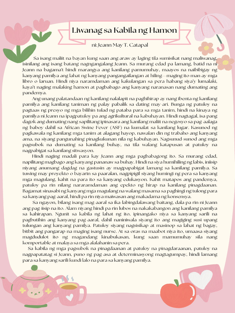 Pink Cute Paper Frame Scrapbook A4 Document | PDF