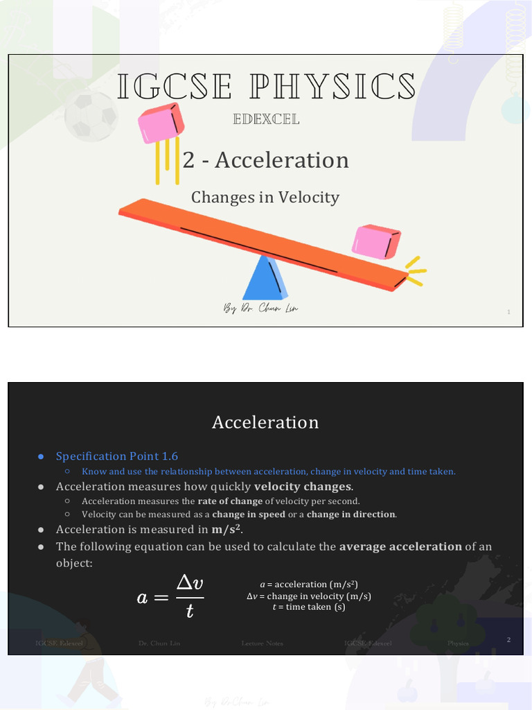 IGCSE Physics Lecture 2 - Acceleration (GC) | PDF