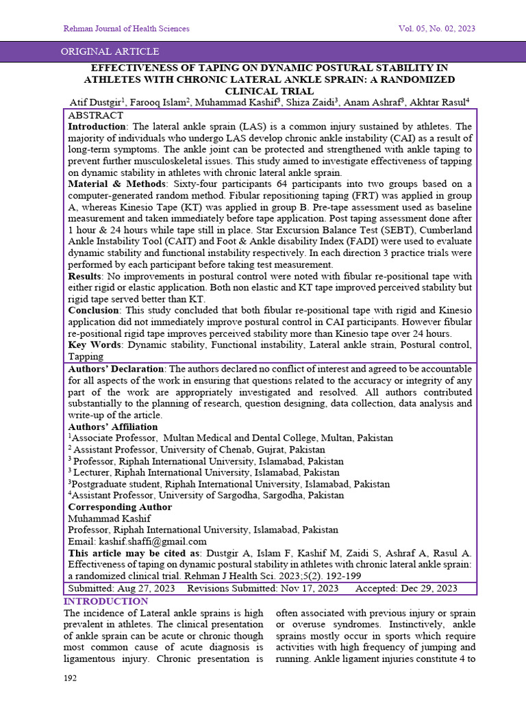 Effectiveness of Taping On Dynamic Postural Stability | PDF