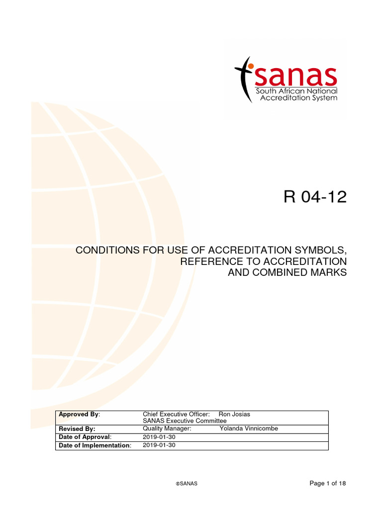 R 04-12 SANAS Conditions of Use of Accreditation | PDF