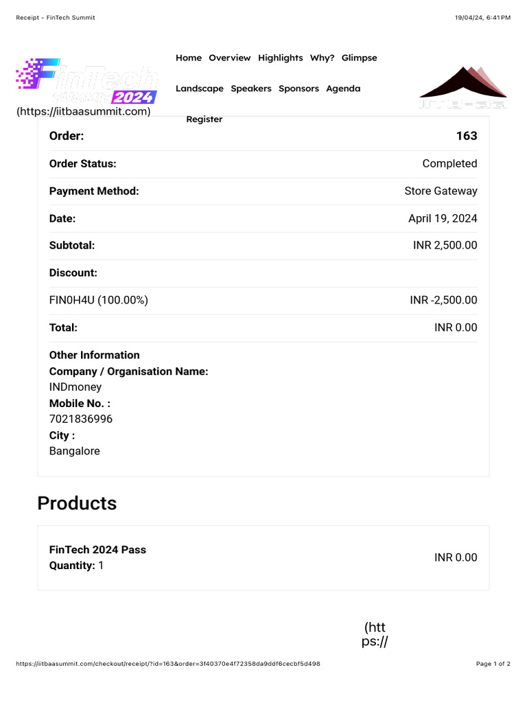 Receipt - FinTech Summit | PDF