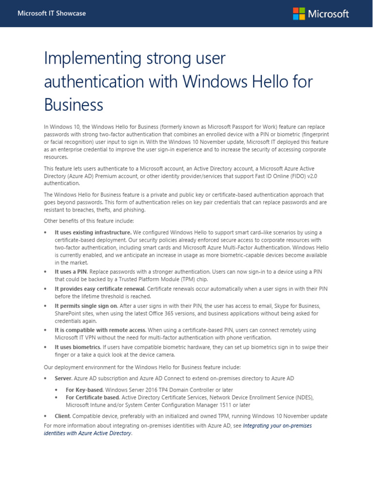 5835-Implementing strong user authentication with Windows Hello for Business _TCS | PDF