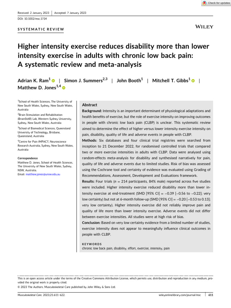 2023, Higher Intensity Exercise Reduces Disability More Than Lower ... 2023, Higher Intensity Exercise Reduces Disability More Than Lower ...