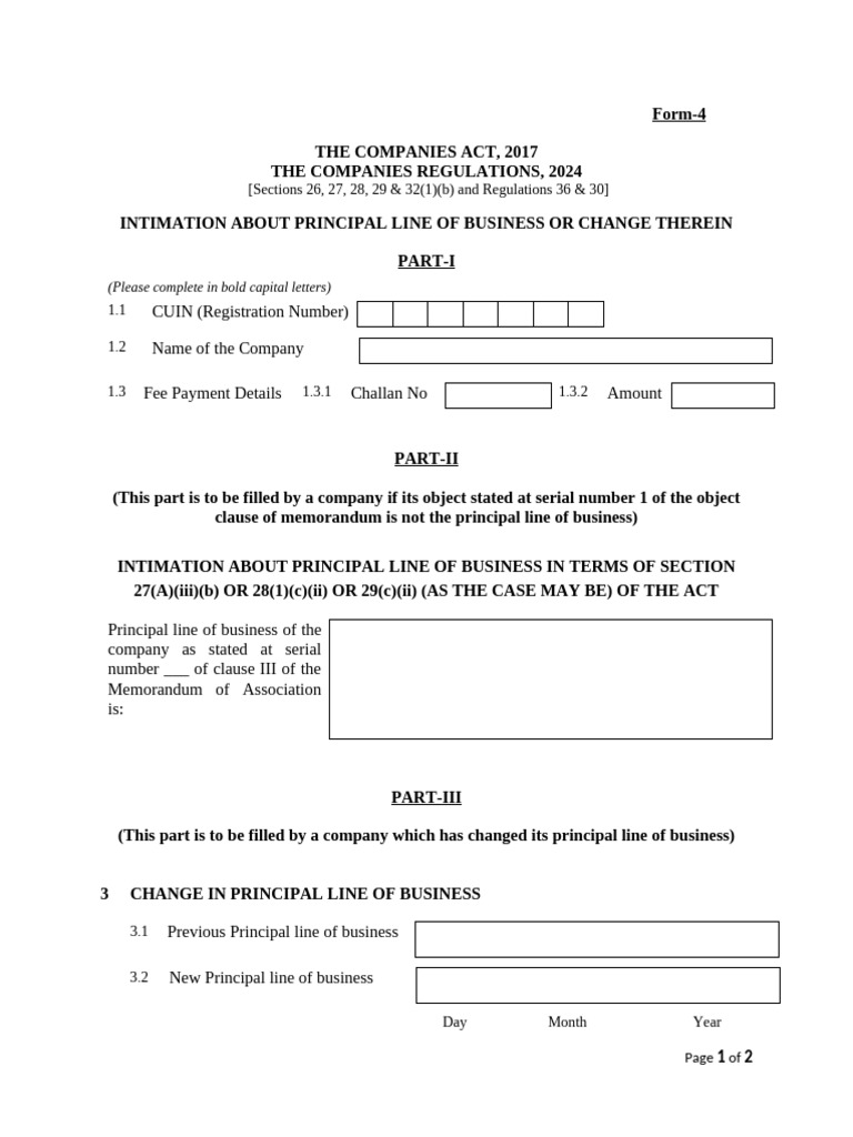 Form 4 INTIMATION ABOUT PRINCIPAL LINE OF BUSINESS OR CHANGE THEREIN | PDF
